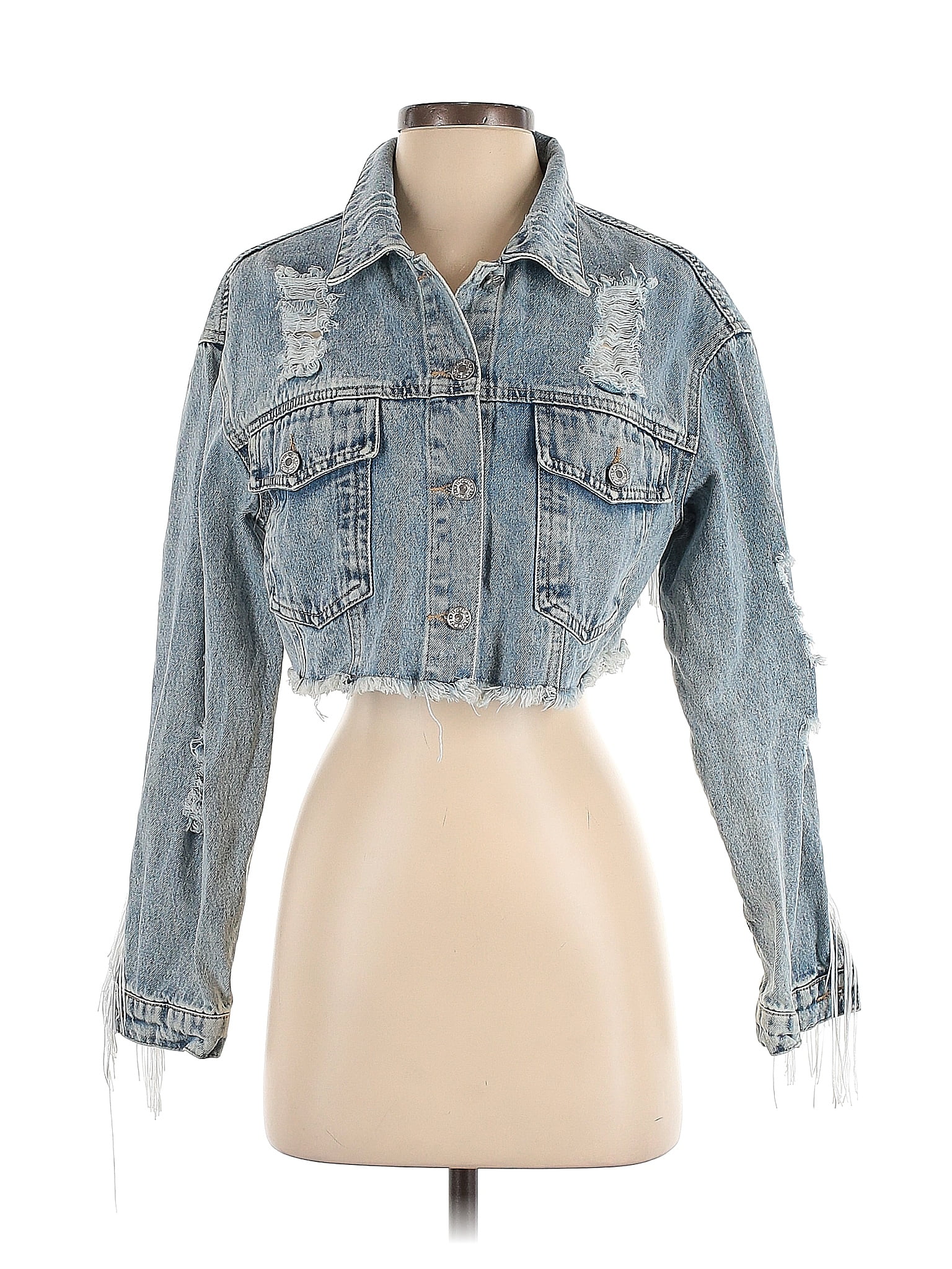 Shein Solid Blue Denim Jacket Size S - 52% off | thredUP