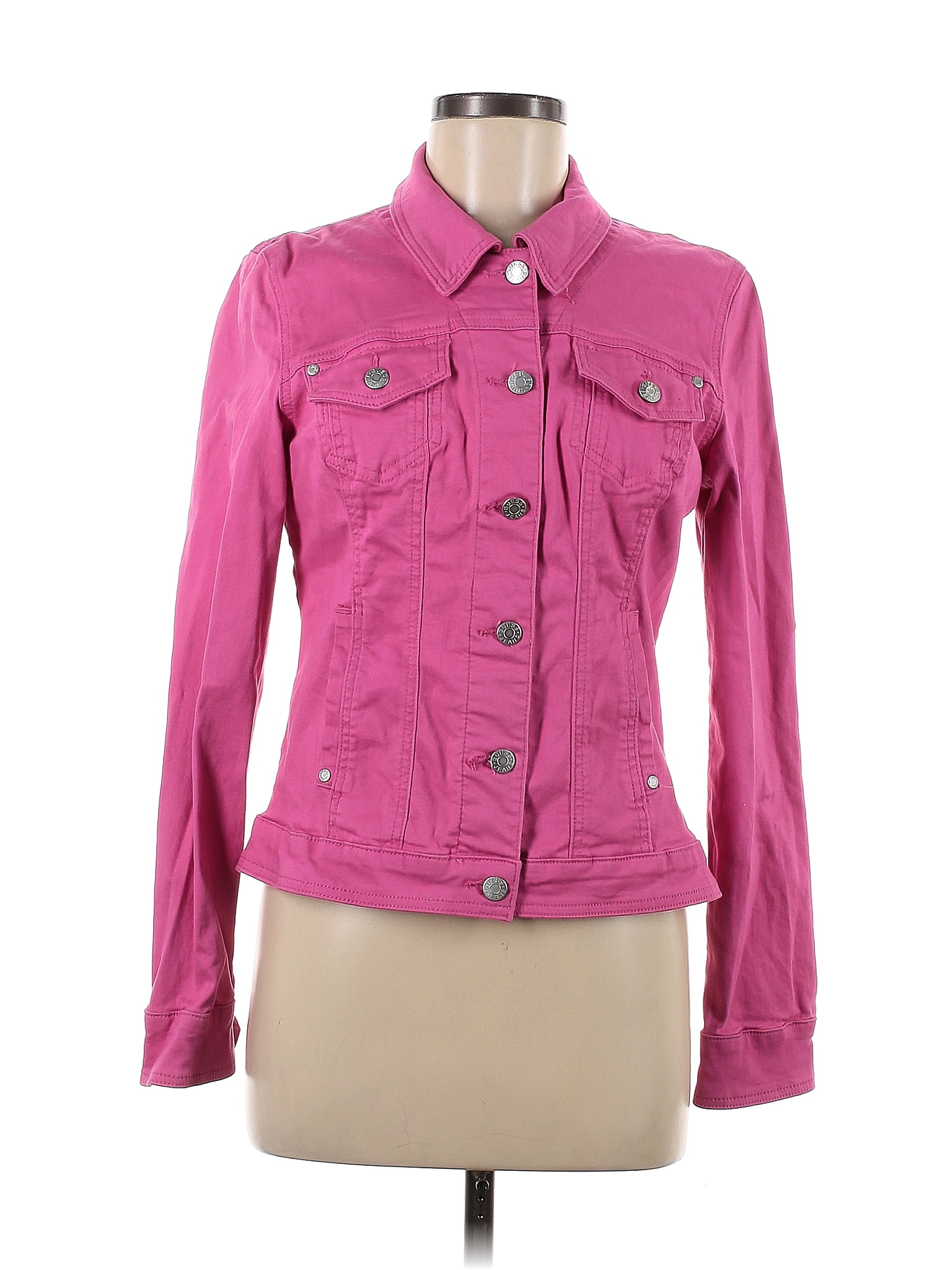 Guess Solid Pink Denim Jacket Size M - 67% off | thredUP