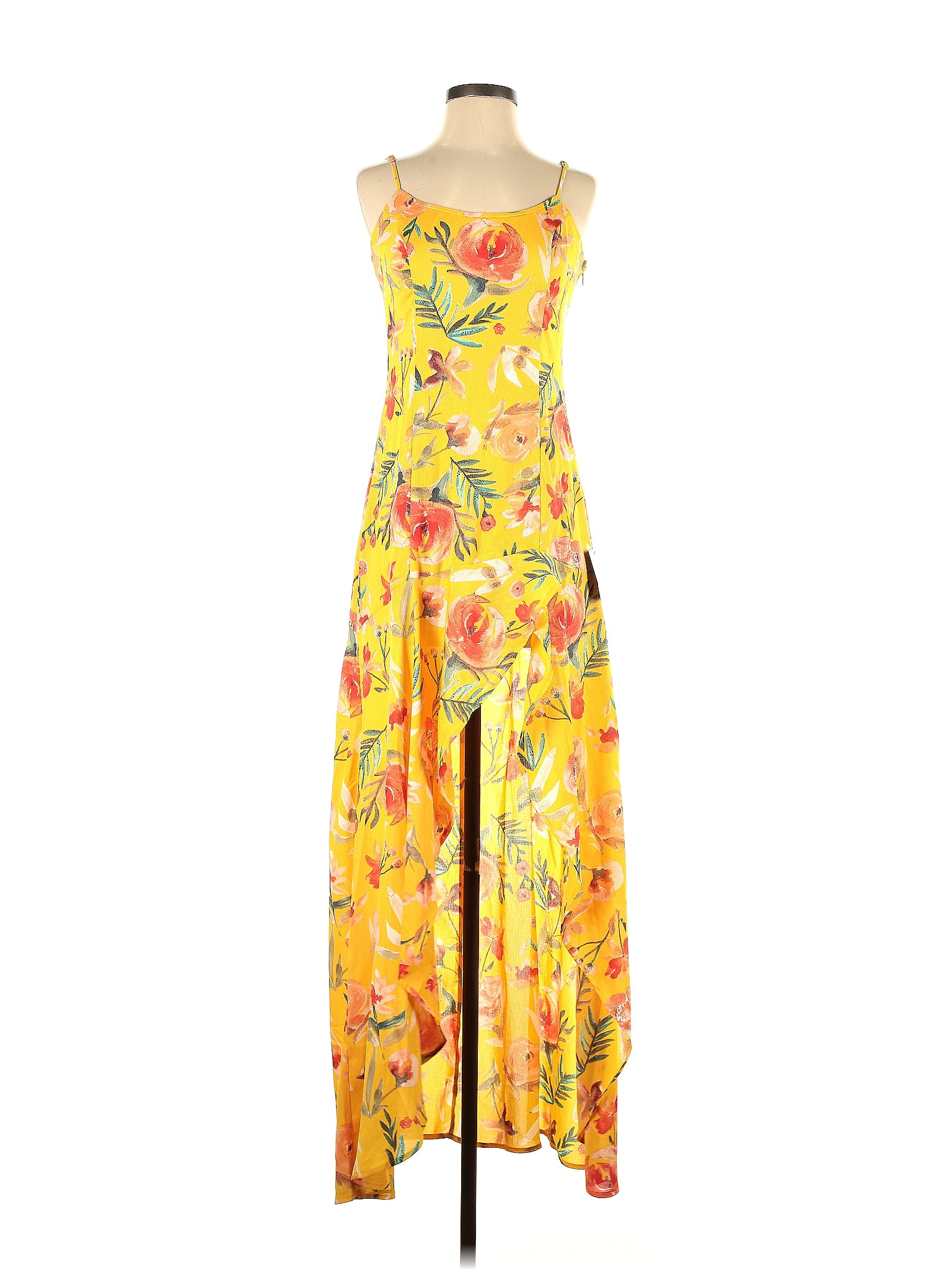 Lulus 100 Polyester Floral Multi Color Yellow Casual Dress Size S 70
