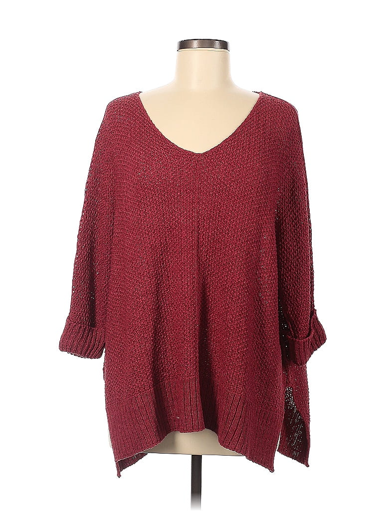 She + Sky Color Block Polka Dots Red Burgundy Pullover Sweater One Size ...