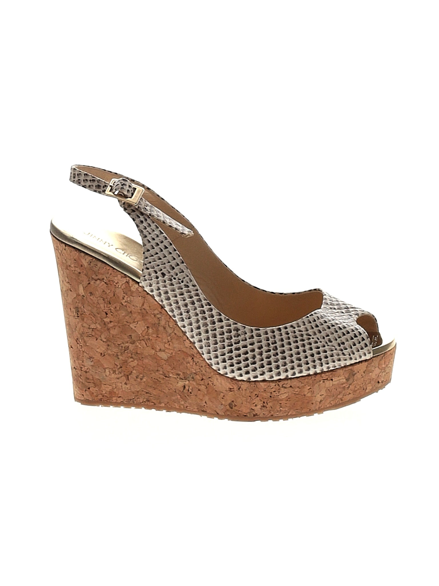 Jimmy Choo 100% Leather Houndstooth Multi Color Gold Wedges Size 39.5 ...