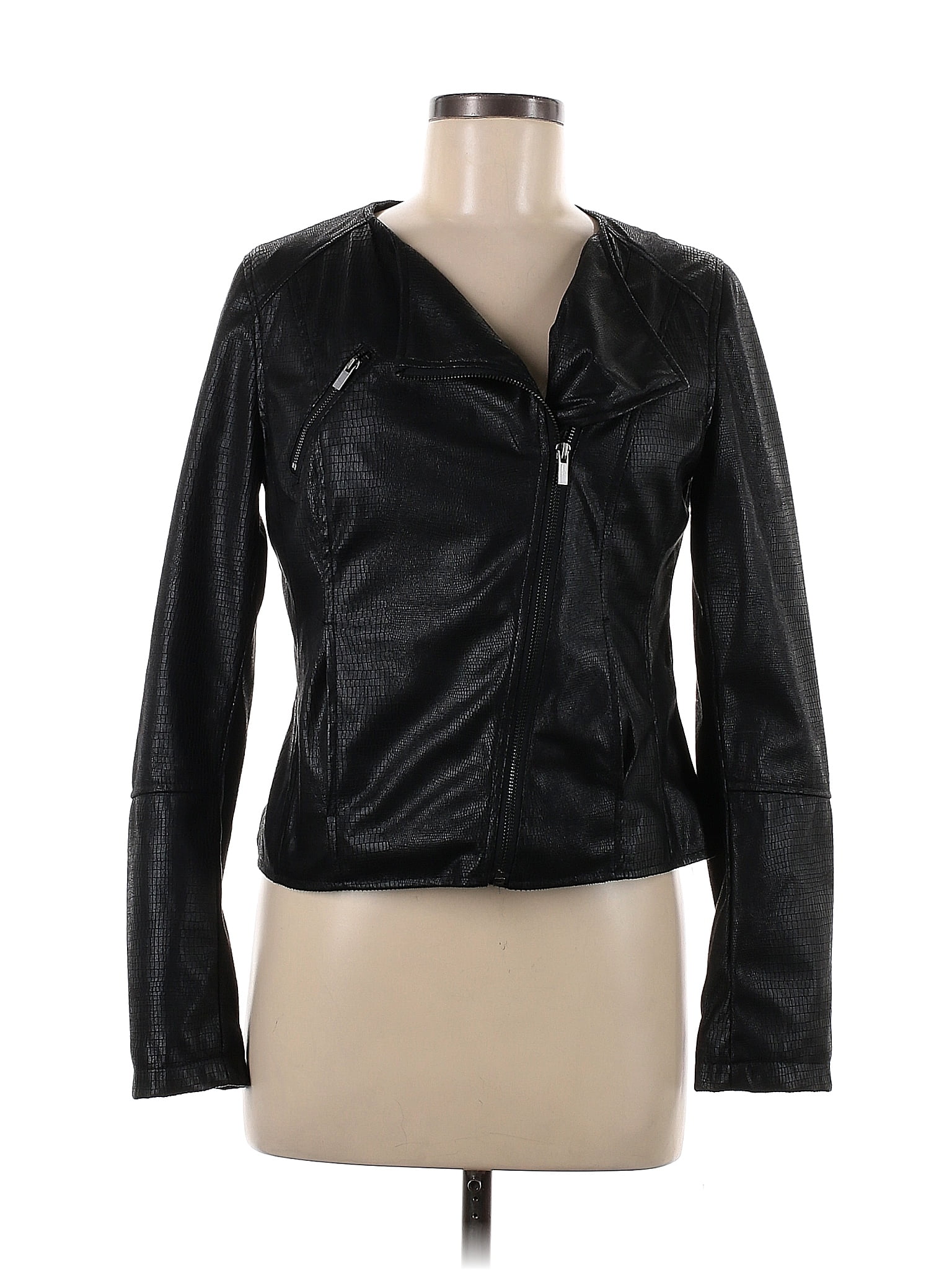 Bar III 100% Polyurethane Solid Black Faux Leather Jacket Size M - 51% ...