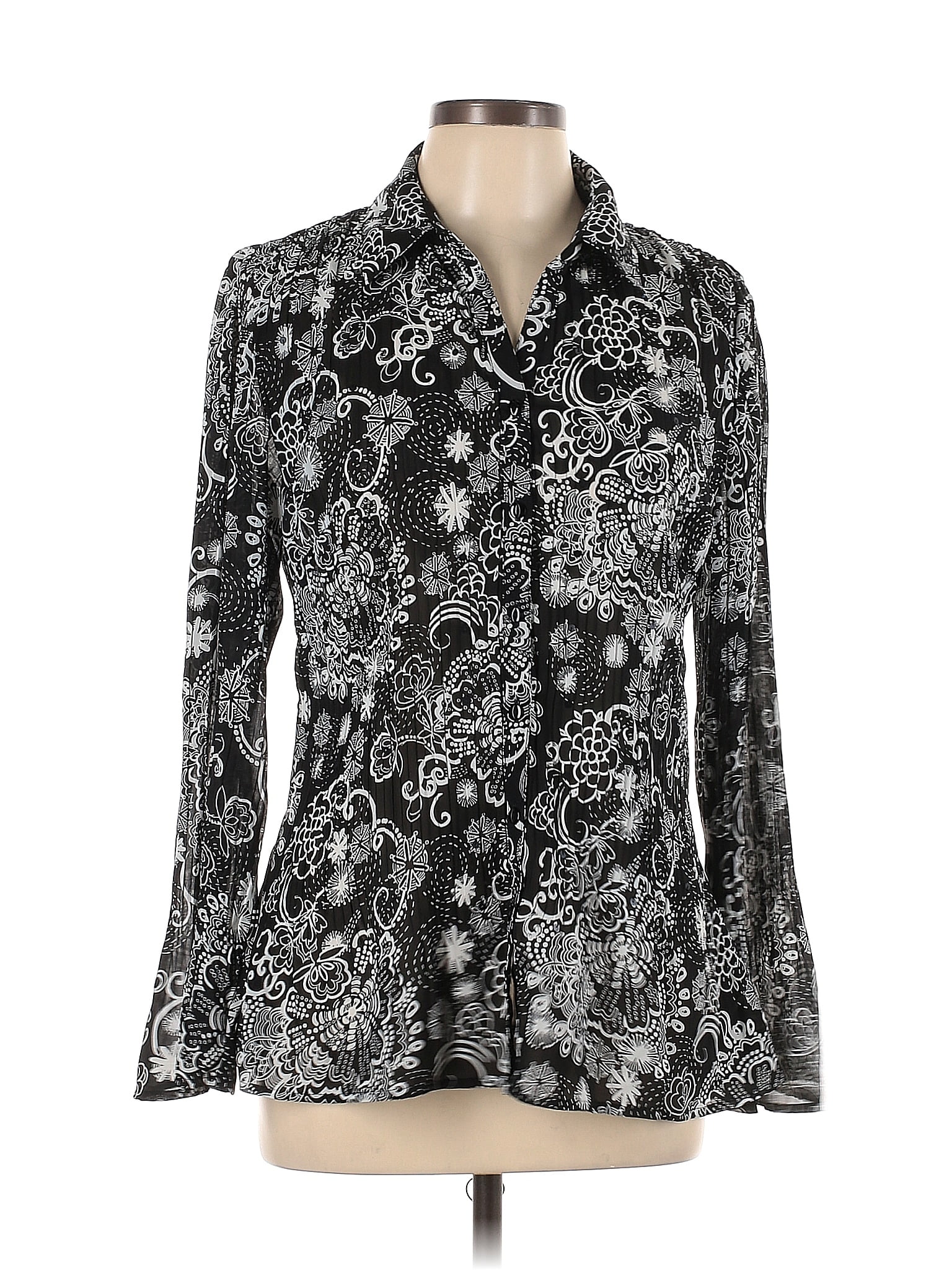 Fashion Bug 100% Polyester Paisley Black Long Sleeve Blouse Size L - 68% off | ThredUp