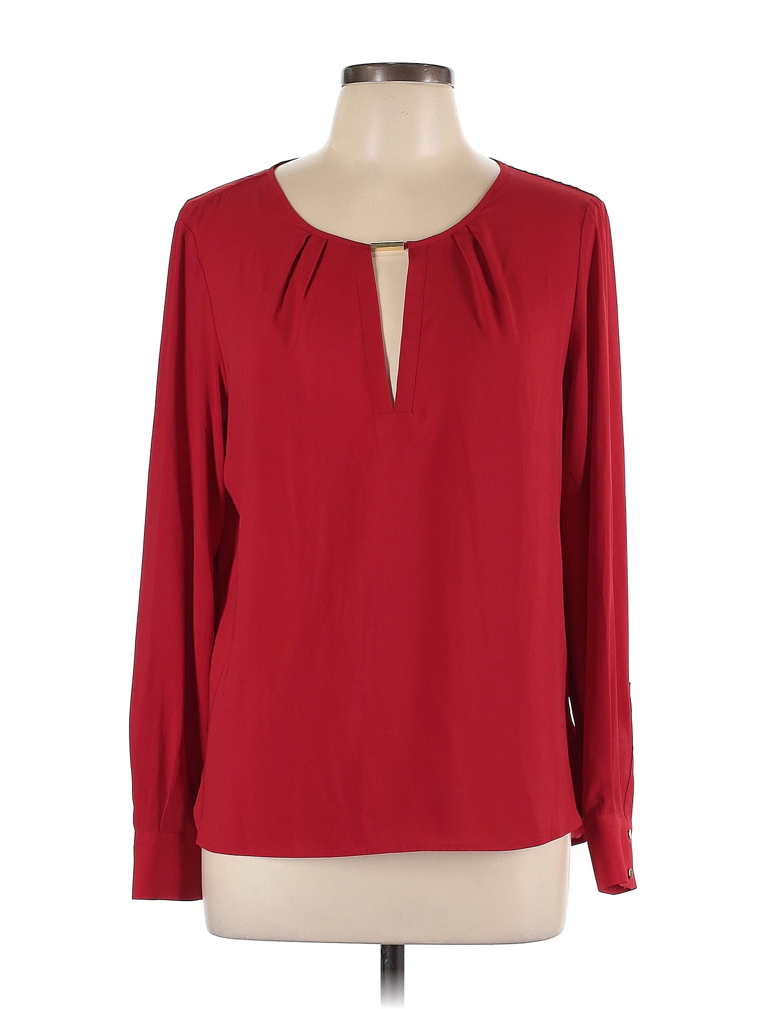 Calvin Klein Solid Red Long Sleeve Blouse Size L 72 Off Thredup