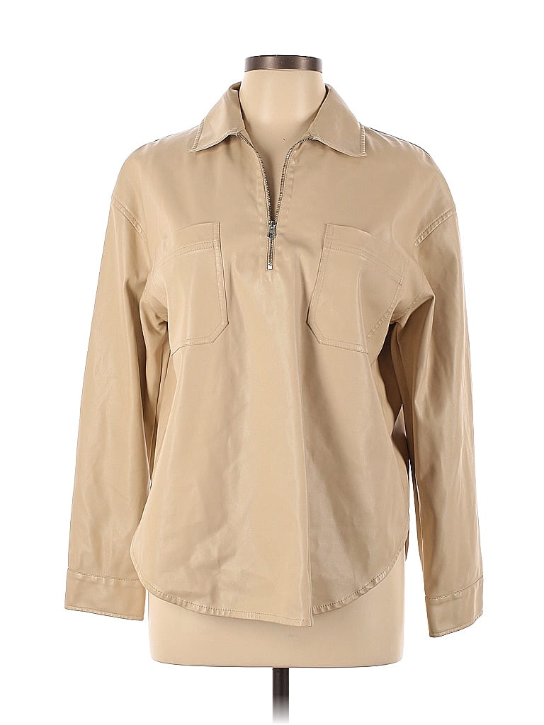 Saylor Solid Tan Remi Faux Leather Top Size L - 75% off | thredUP