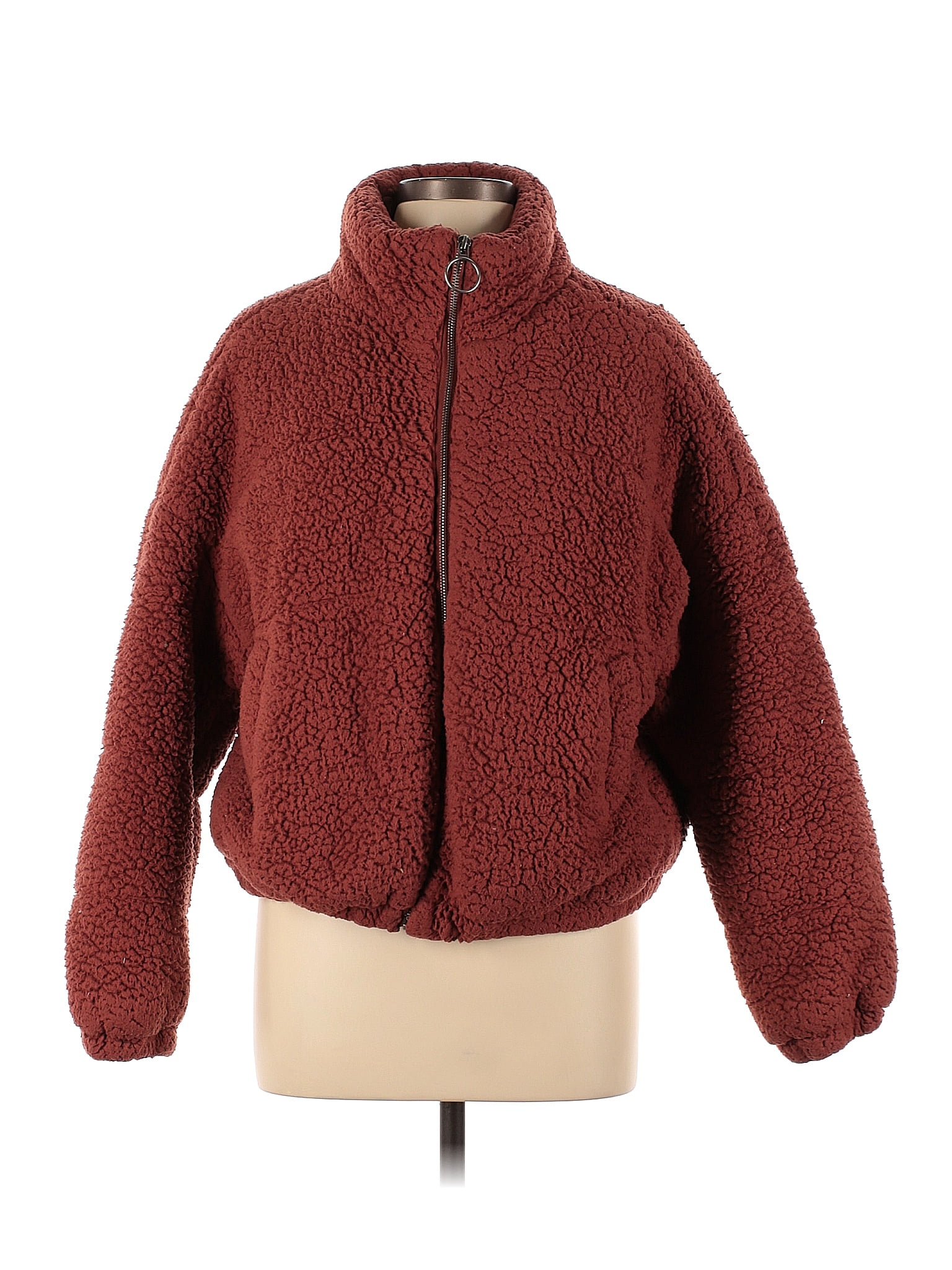 Louna 100% Polyester Tortoise Burgundy Rust Sherpa Puffer Size L - 68% off | ThredUp