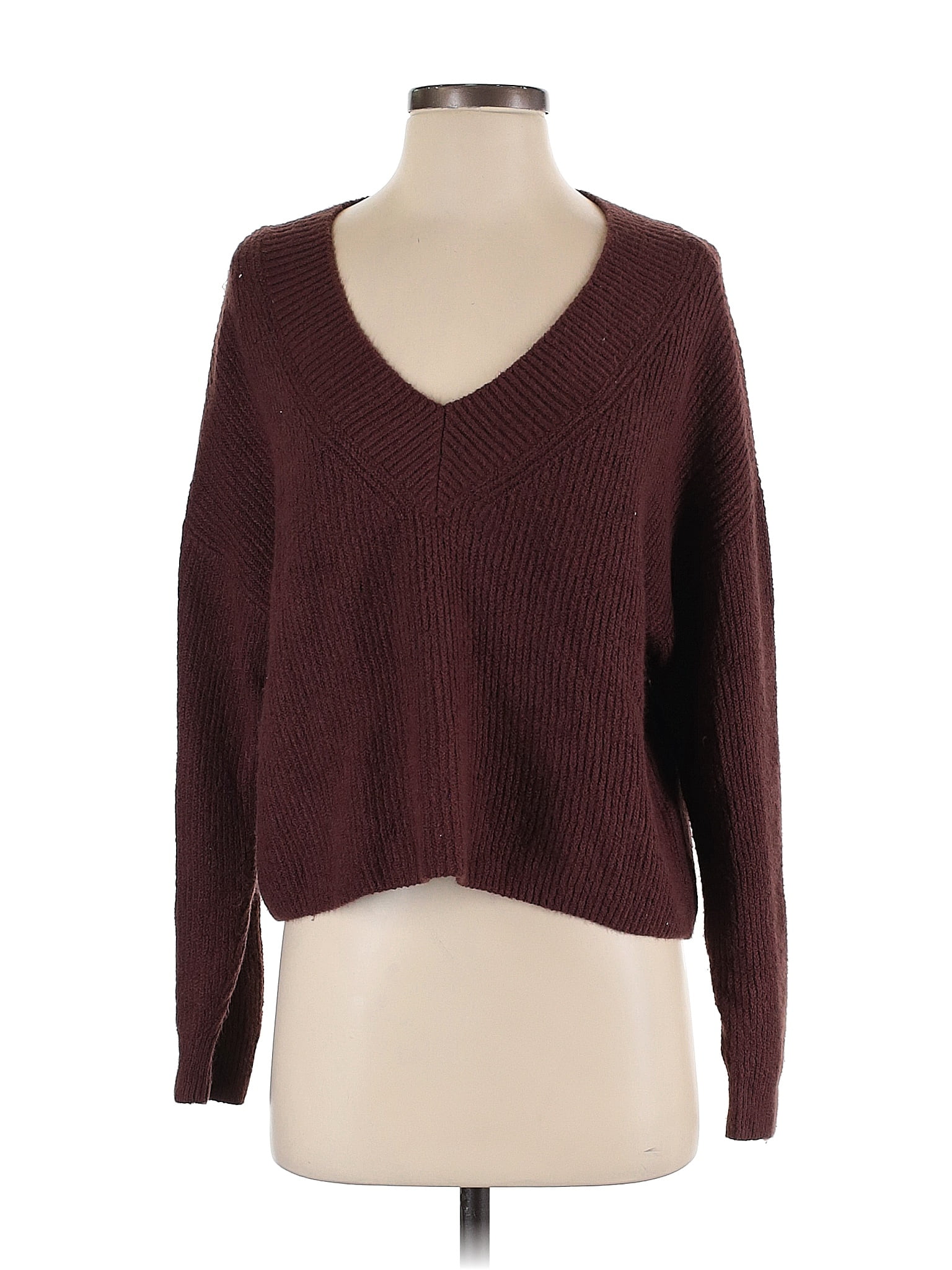 Open Edit Color Block Solid Brown Burgundy Pullover Sweater Size S - 67 ...