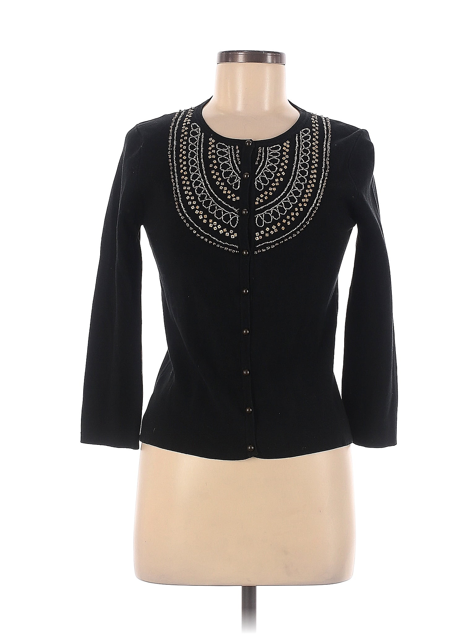 WD.NY Color Block Solid Black Silk Cardigan Size M - 86% off | ThredUp