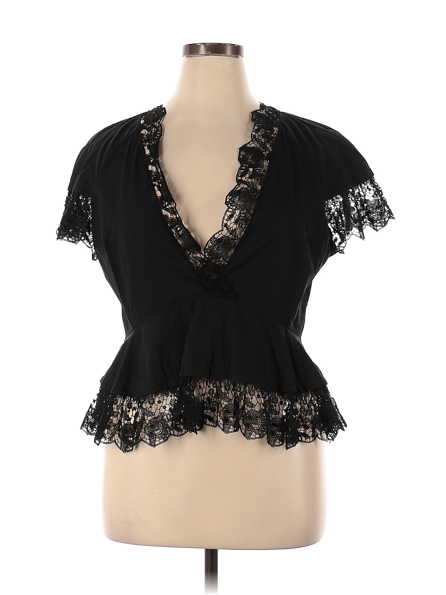 A L C 100 Cotton Floral Black Short Sleeve Blouse Size 14 83 Off