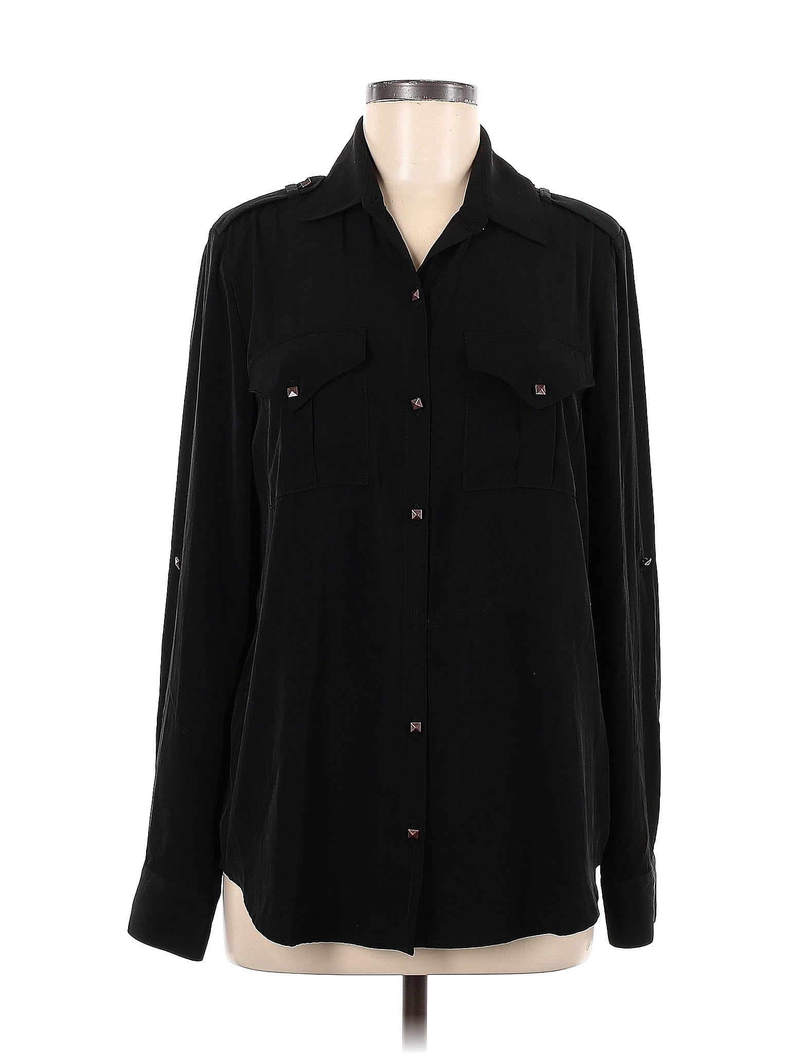 Rock And Republic 100 Polyester Polka Dots Black Long Sleeve Blouse Size