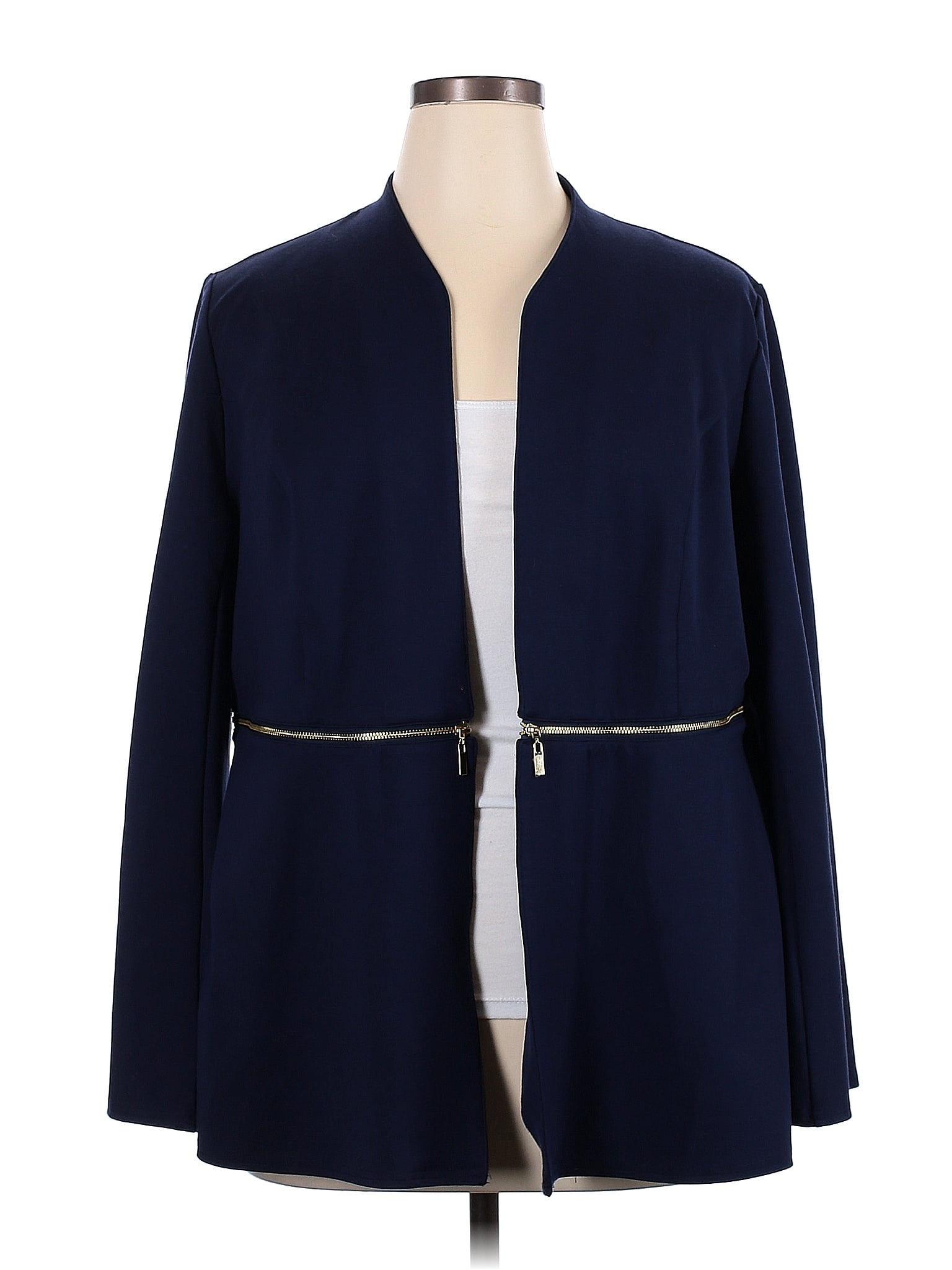 IMAN Solid Navy Blue Jacket Size 1X (Plus) - 69% off | thredUP