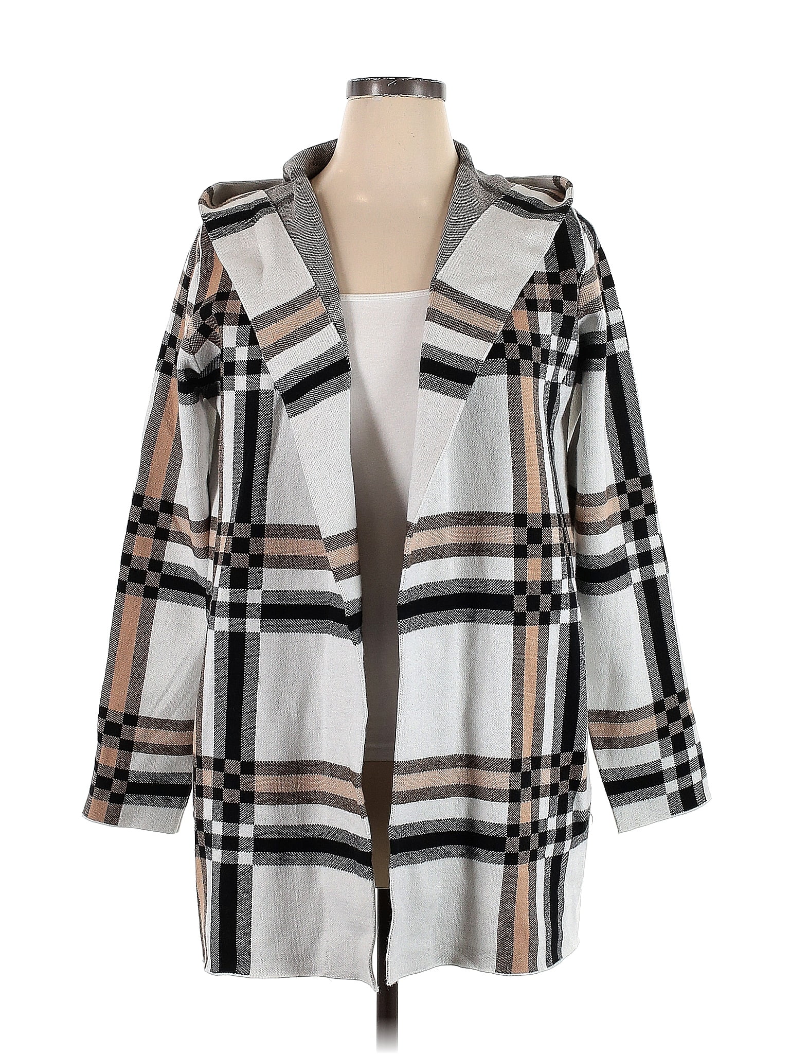 Christian Siriano New York Color Block Plaid Multi Color Tan Cardigan ...