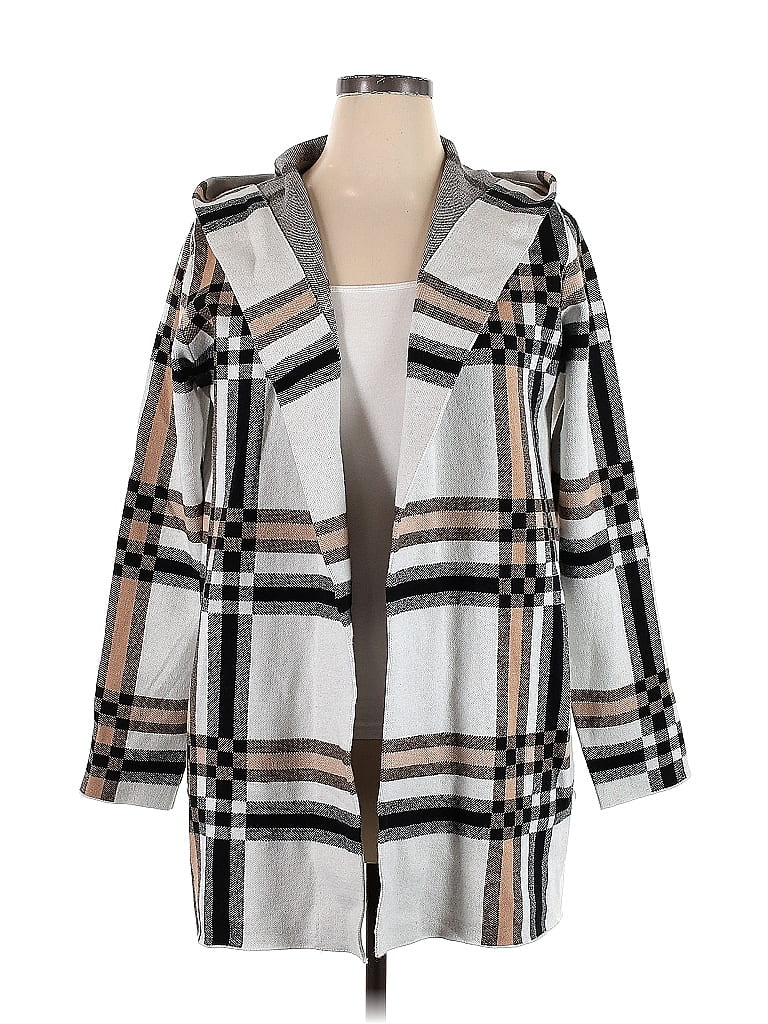 Christian Siriano New York Color Block Plaid Multi Color Tan Cardigan ...