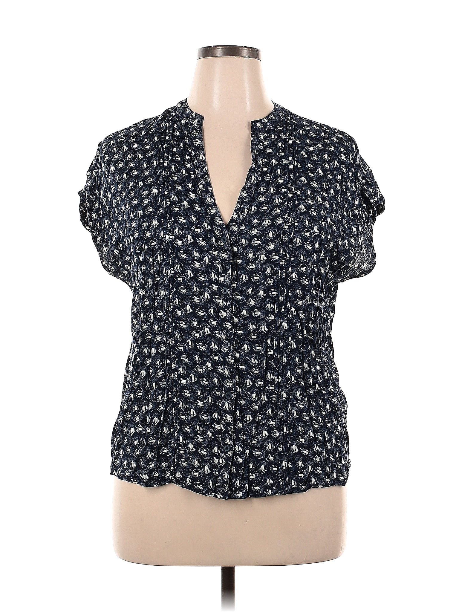 Treasure And Bond 100 Rayon Polka Dots Multi Color Black Short Sleeve