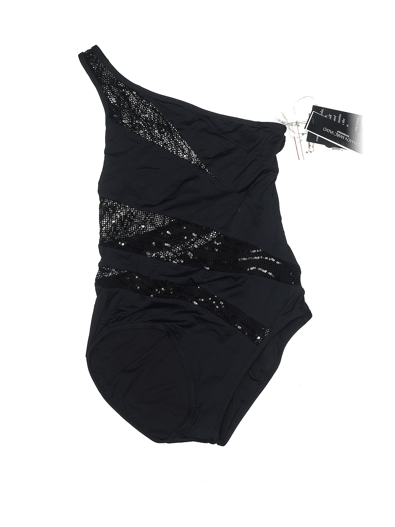Carmen Marc Valvo Swimwear Solid Black One Piece Swimsuit Size 12 62