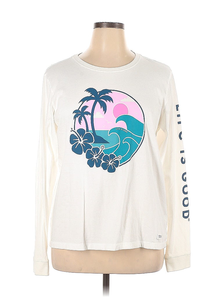 Life Is Good 100% Cotton Graphic White Ivory Long Sleeve T-Shirt Size ...