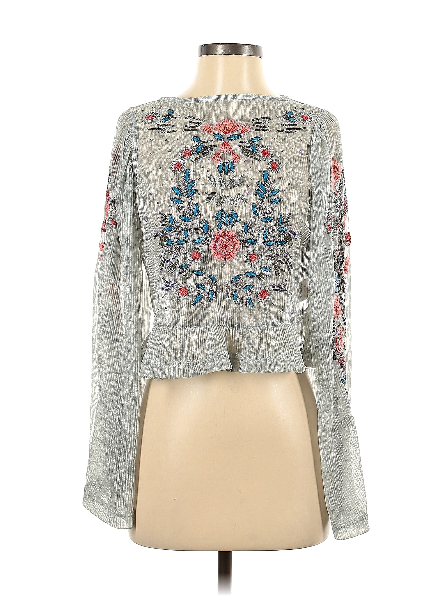 Free People Floral Gray Long Sleeve Top Size XS - 61% off | thredUP