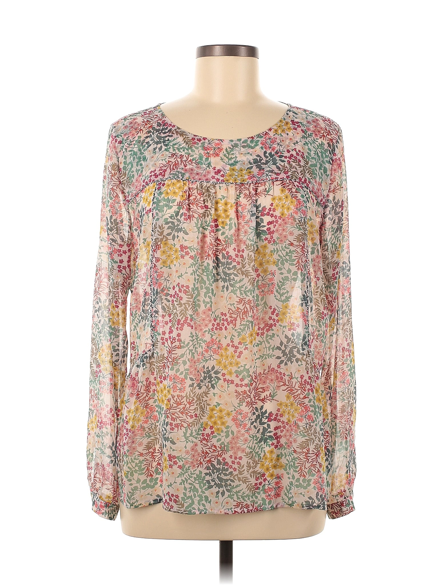 Ann Taylor Loft 100 Polyester Floral Multi Color Pink Long Sleeve