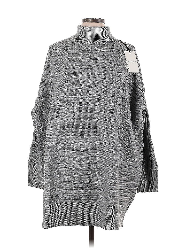 Siizu Color Block Solid Gray Turtleneck Sweater Size L - 62% off | thredUP