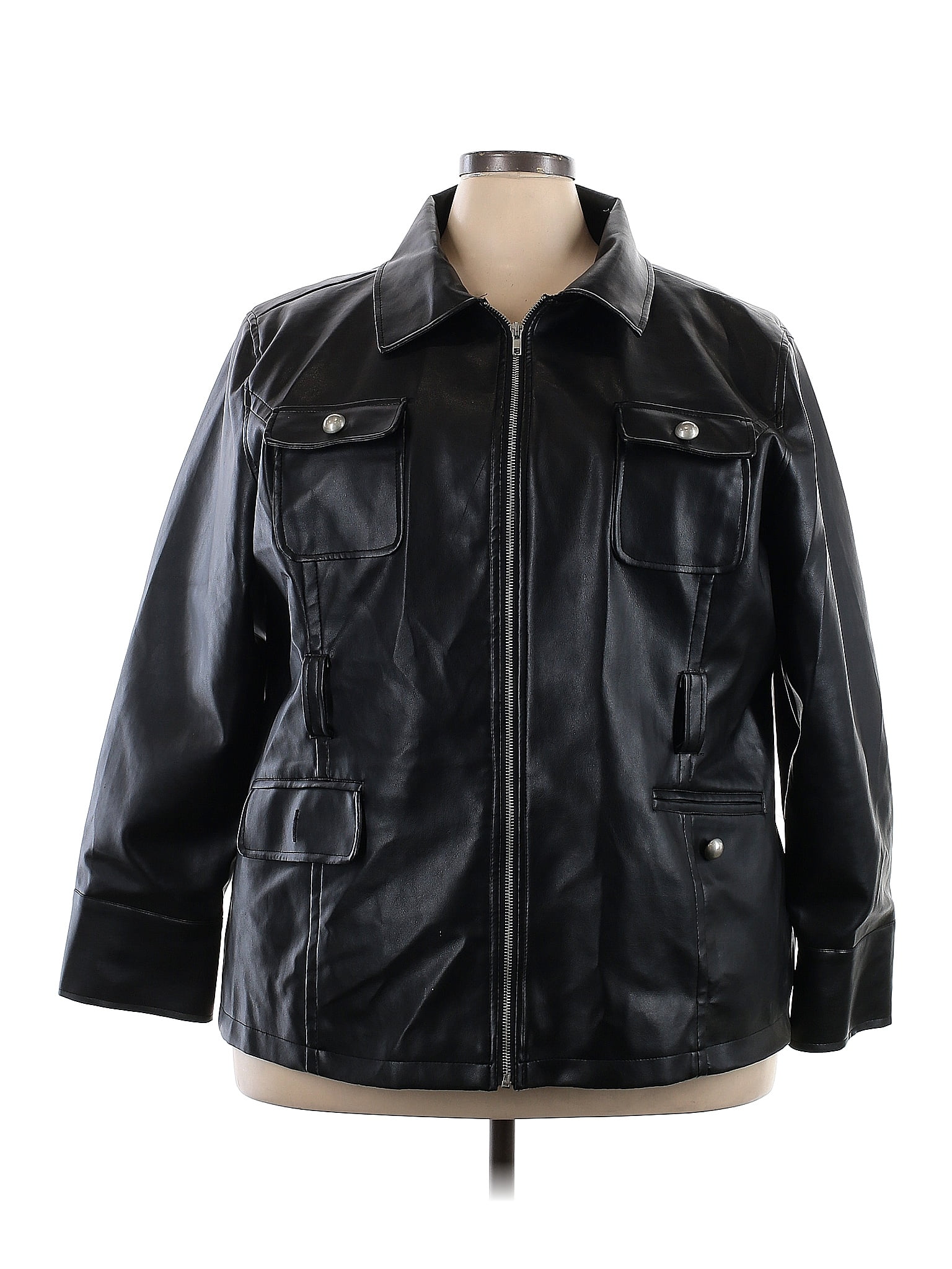 Assorted Brands 100% Polyurethane Solid Black Faux Leather Jacket Size 3X (Plus) - 47% off | thredUP