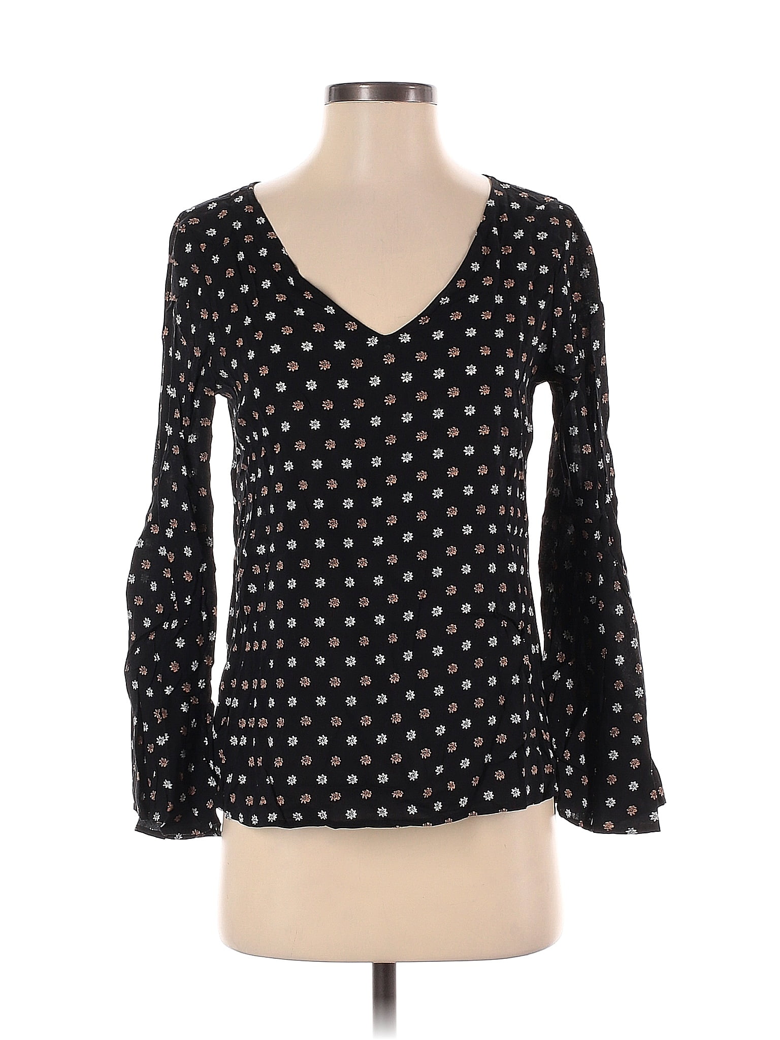 Express 100 Rayon Polka Dots Black Long Sleeve Blouse Size S 71 Off