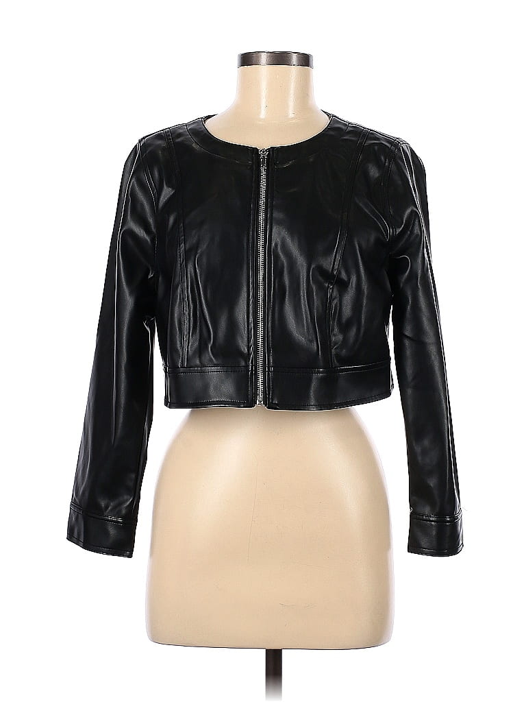 Torrid 100% Polyester Solid Black Faux Leather Jacket Size Med Plus (00 ...