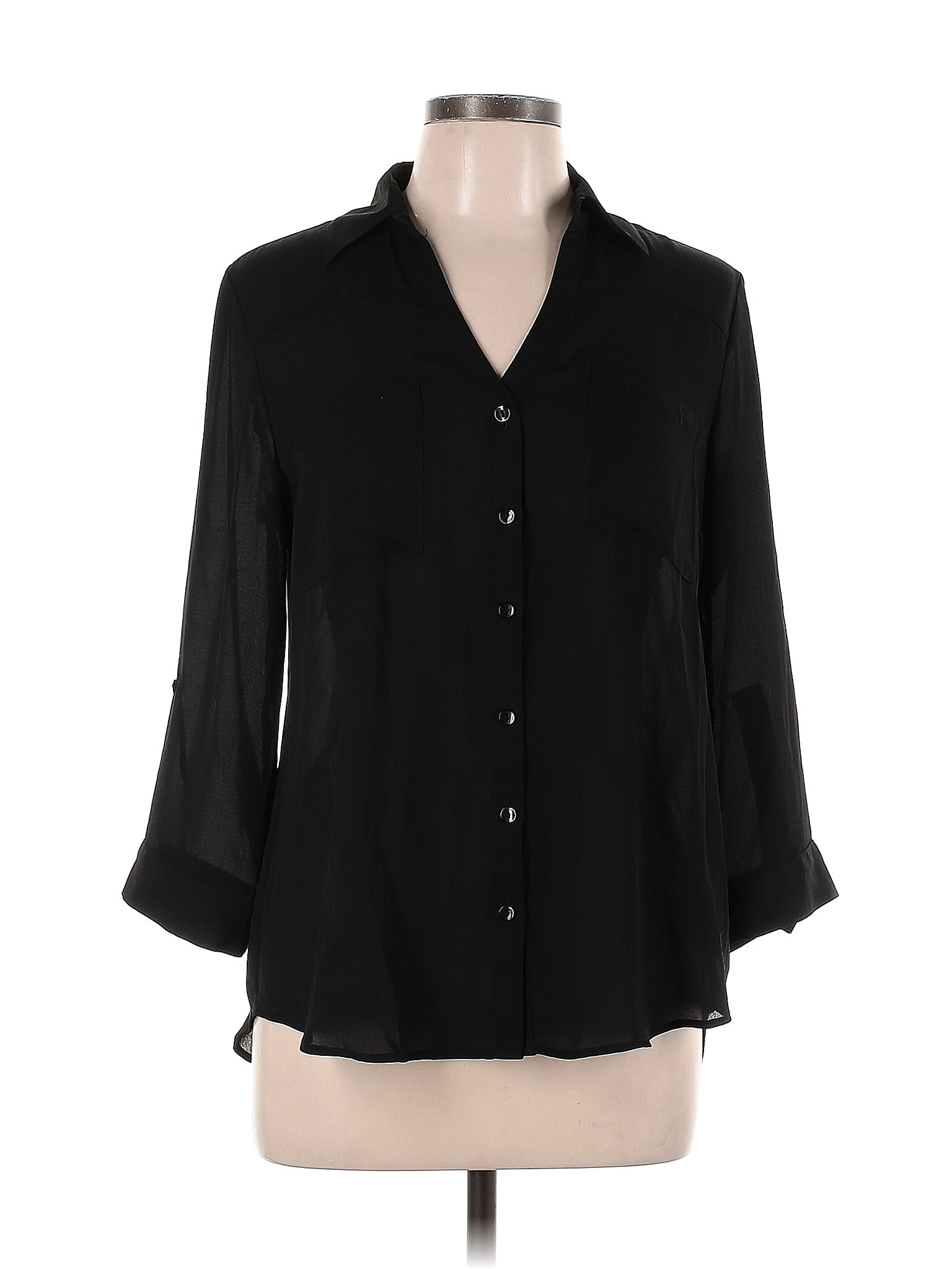 Iz Byer 100 Polyester Polka Dots Black Long Sleeve Blouse Size L 64