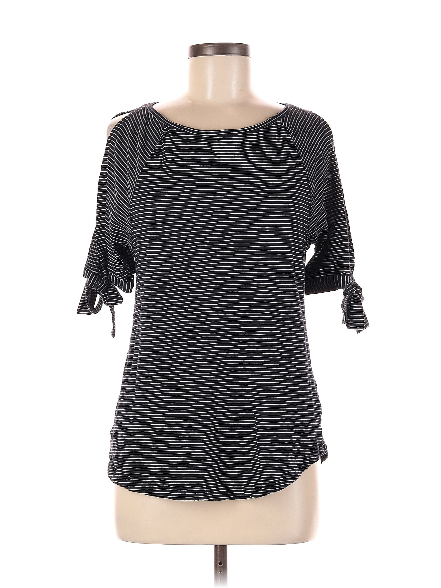 Ann Taylor Loft Stripes Black Short Sleeve Top Size M 70 Off Thredup