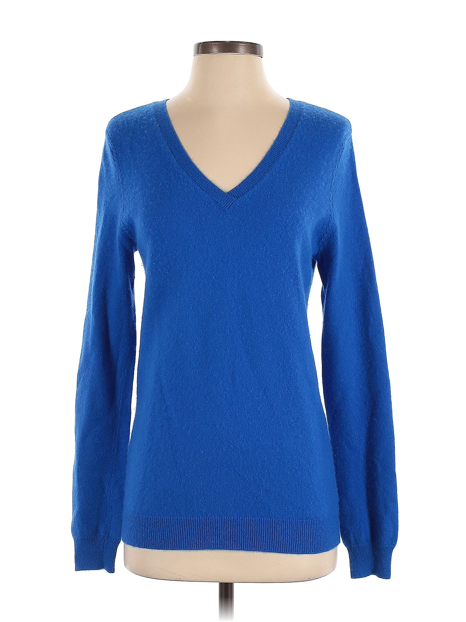 Magaschoni 100% Cashmere Color Block Solid Blue Cashmere Pullover ...