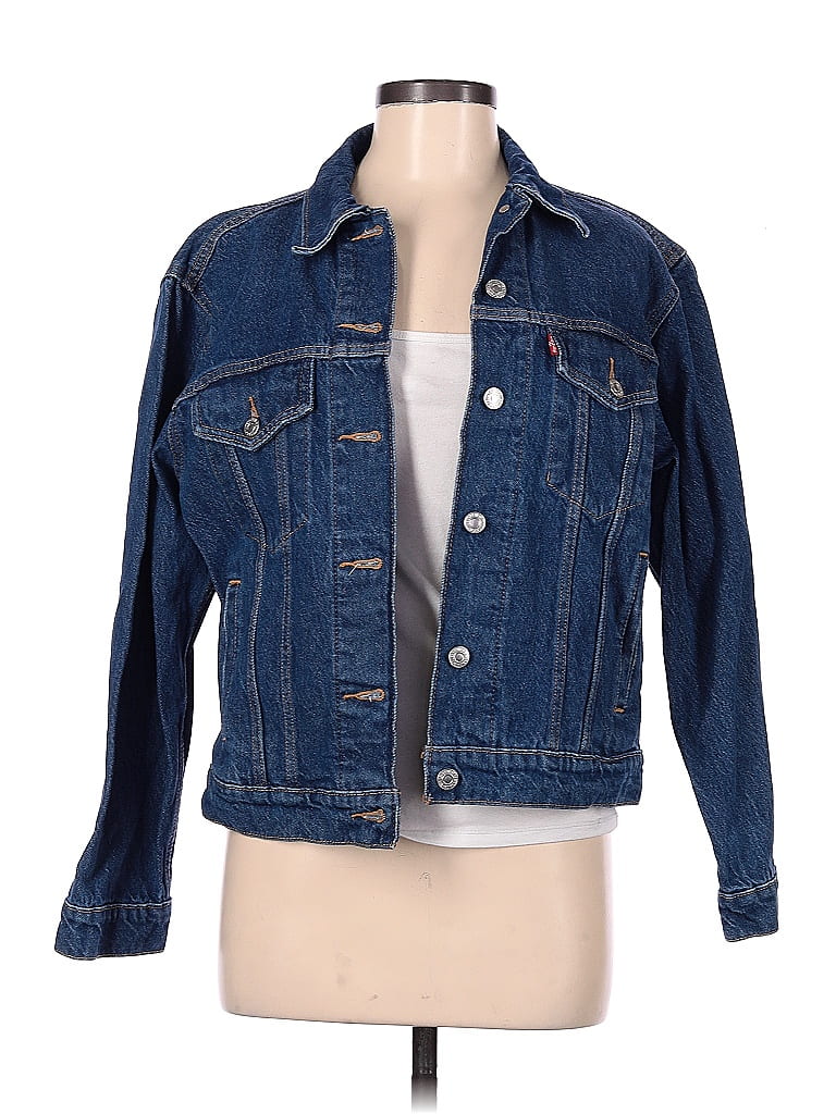 Levis 100 Cotton Solid Blue Denim Jacket Size M 59 Off Thredup