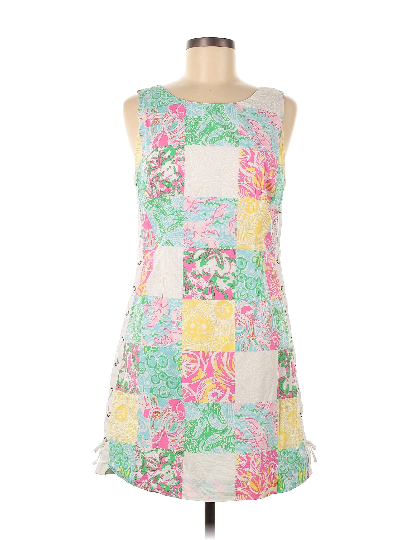 Lilly Pulitzer 100 Cotton Floral Multi Color Pink Casual Dress Size 8