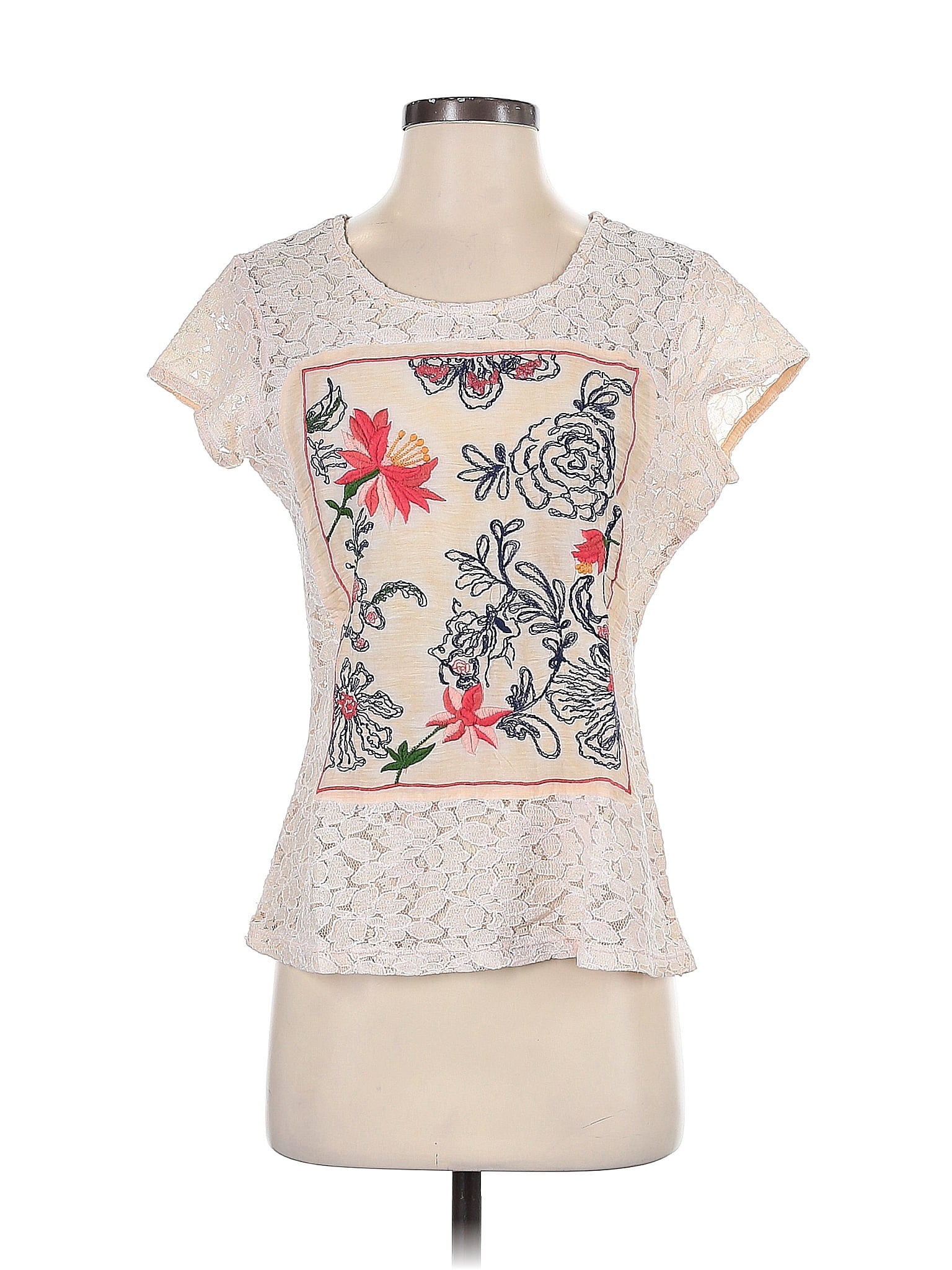 Sundance 100 Nylon Floral Ivory Short Sleeve Blouse Size S 72 Off