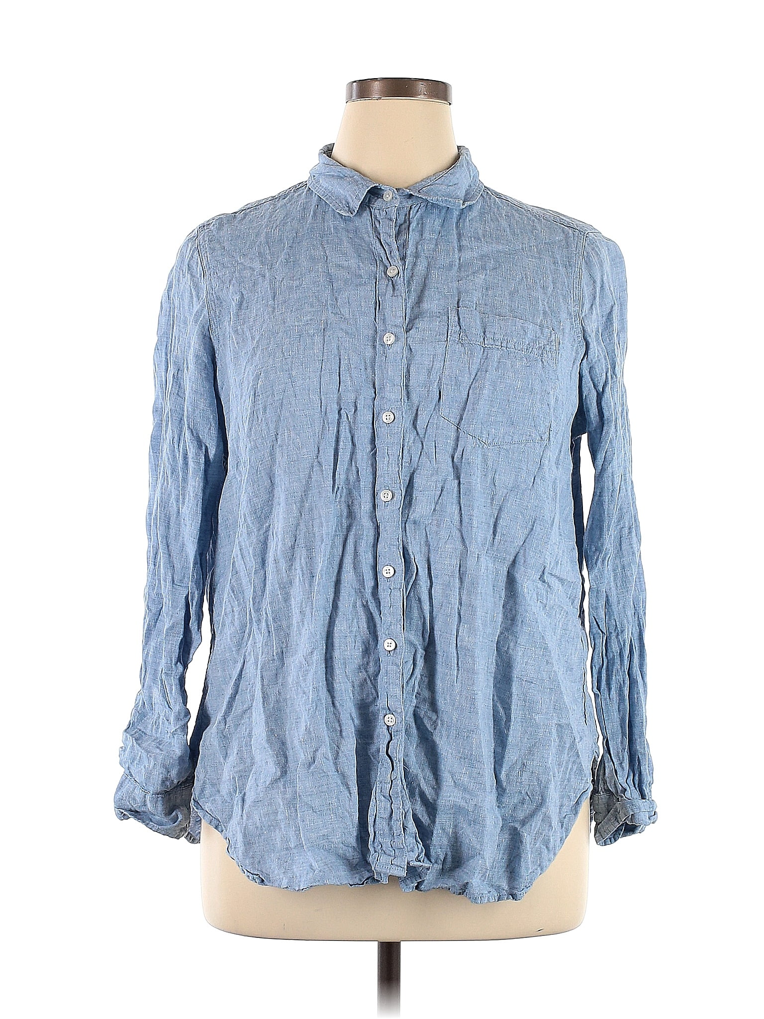 L.L.Bean 100% Linen Blue Long Sleeve Button-Down Shirt Size 1X (Plus) - 46% off | ThredUp