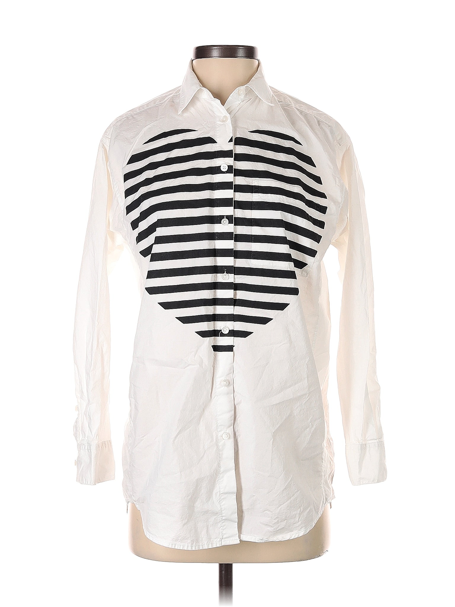 Madewell 100 Cotton Color Block Stripes White Long Sleeve Button Down