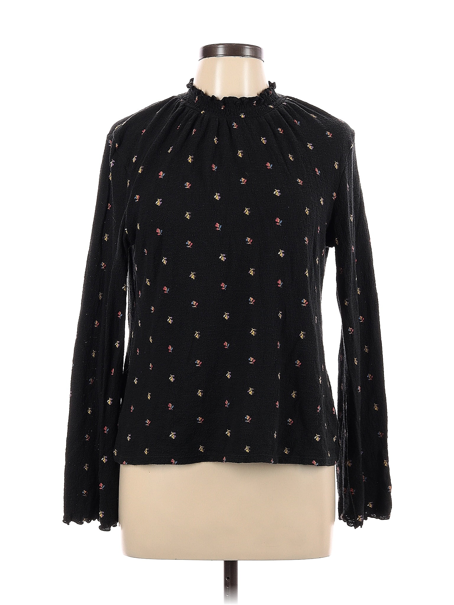 Texture And Thread Madewell 100 Cotton Polka Dots Black Long Sleeve Top