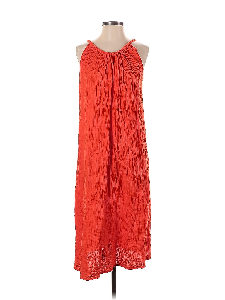 Kona Sol 100 Cotton Solid Burnt Orange Orange Casual Dress Size Sm