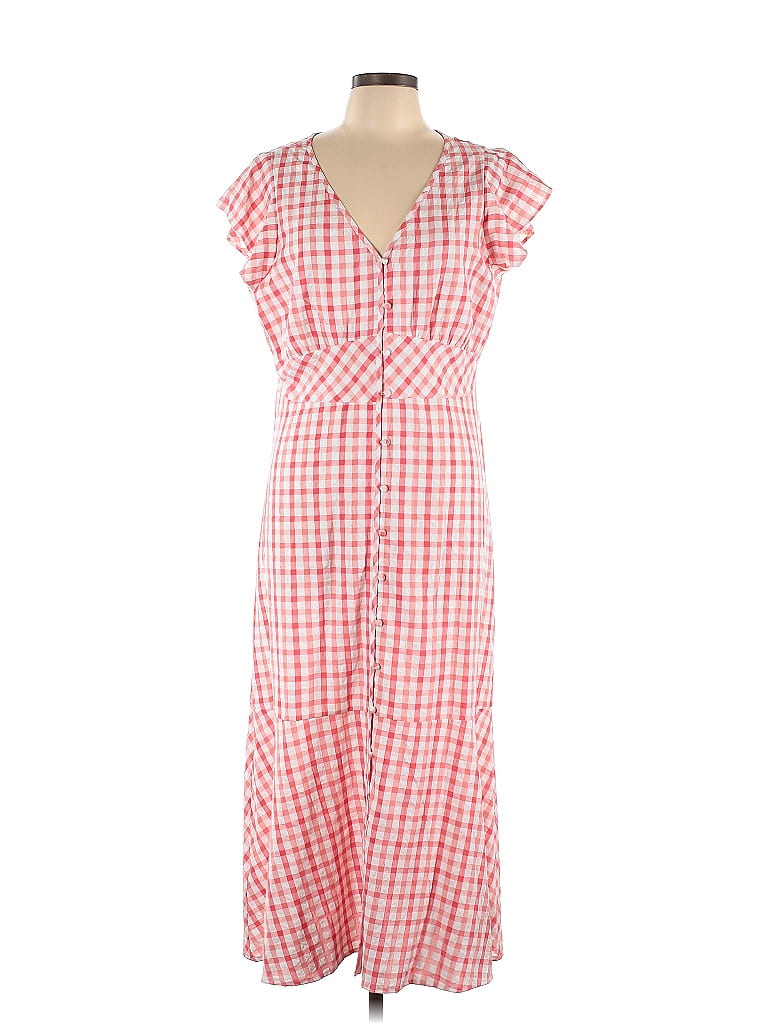 Ann Taylor Loft Checkered Gingham Multi Color Red Casual Dress Size 12