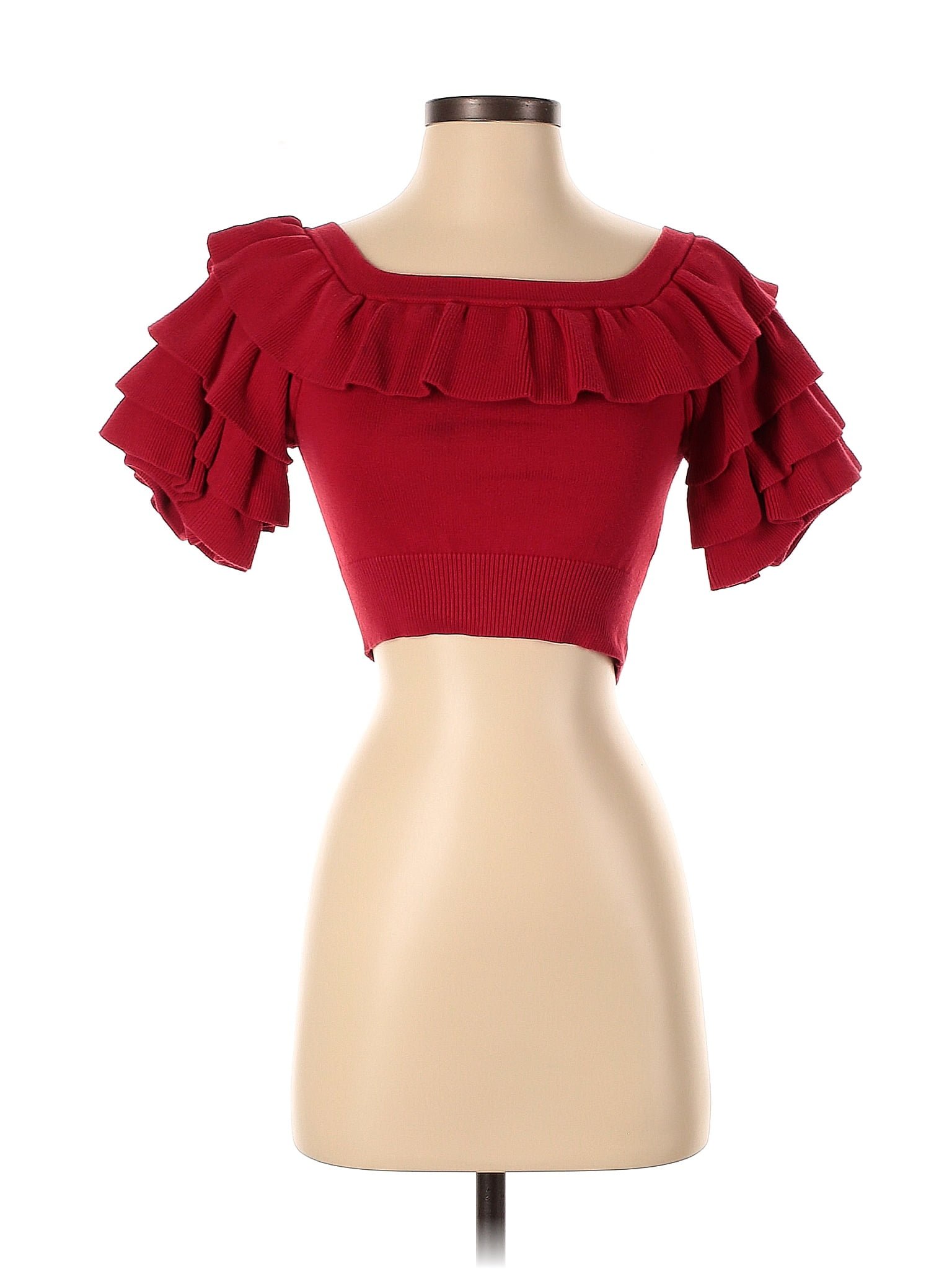 Marissa Webb Solid Red Red Anton Ruffled Crop Top Size XS - 76% off ...