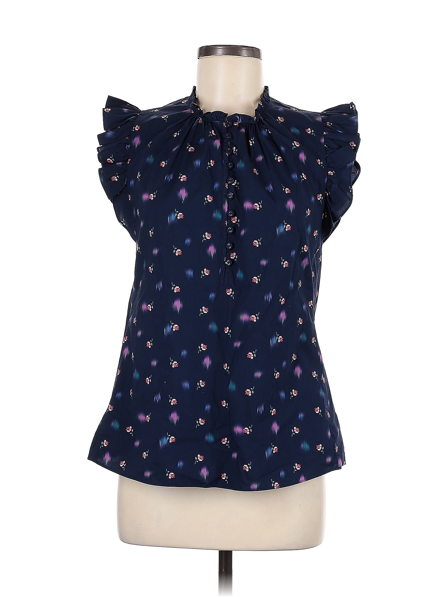 Rebecca Taylor 100 Cotton Polka Dots Navy Blue Sleeveless Blouse Size