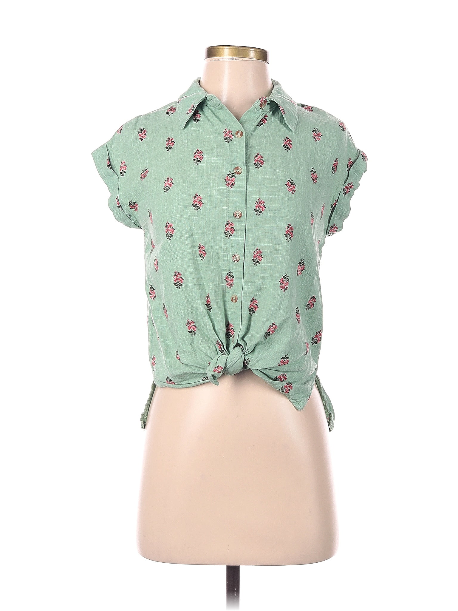 True Craft Floral Green Short Sleeve Button-Down Shirt Size XS - 50% ...
