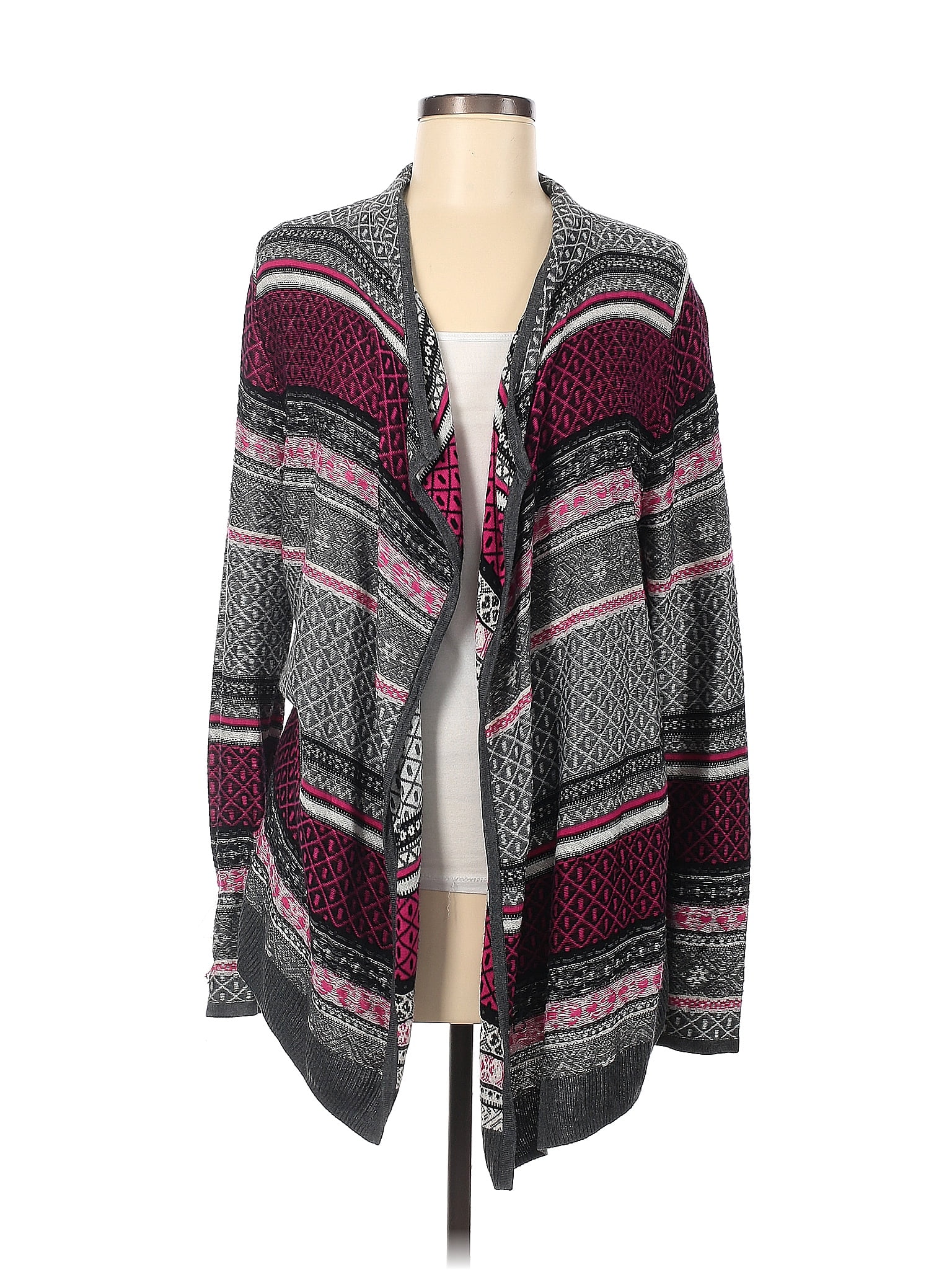 Design History 100% Viscose Color Block Stripes Purple Cardigan Size M ...