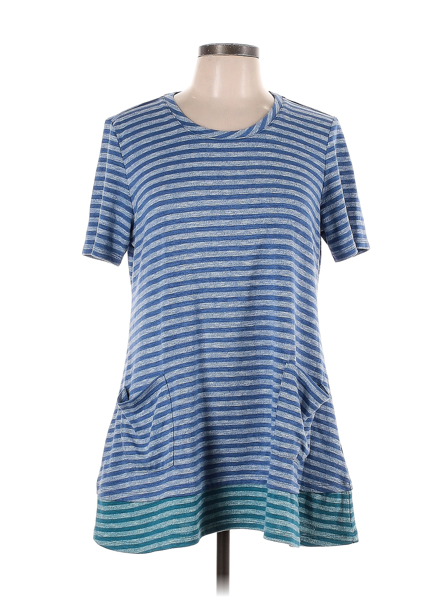 Logo By Lori Goldstein Stripes Multi Color Blue Pullover Sweater Size L