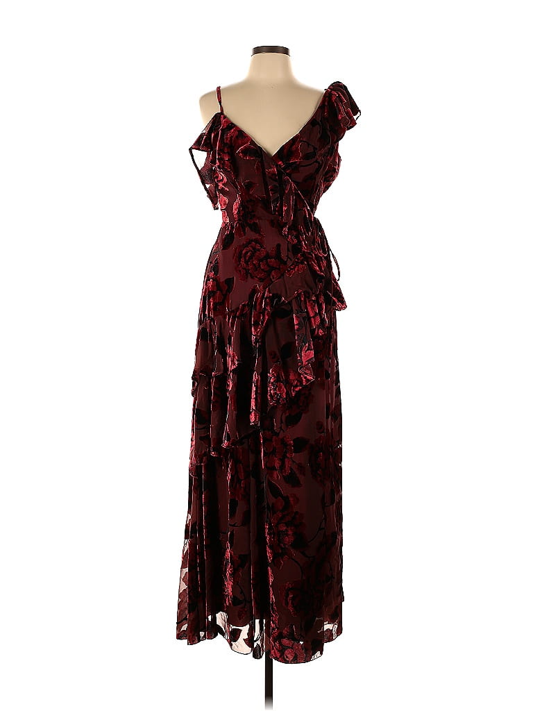 Hutch Burgundy Red Velvet Ruffle Gown Size L - 72% off | ThredUp