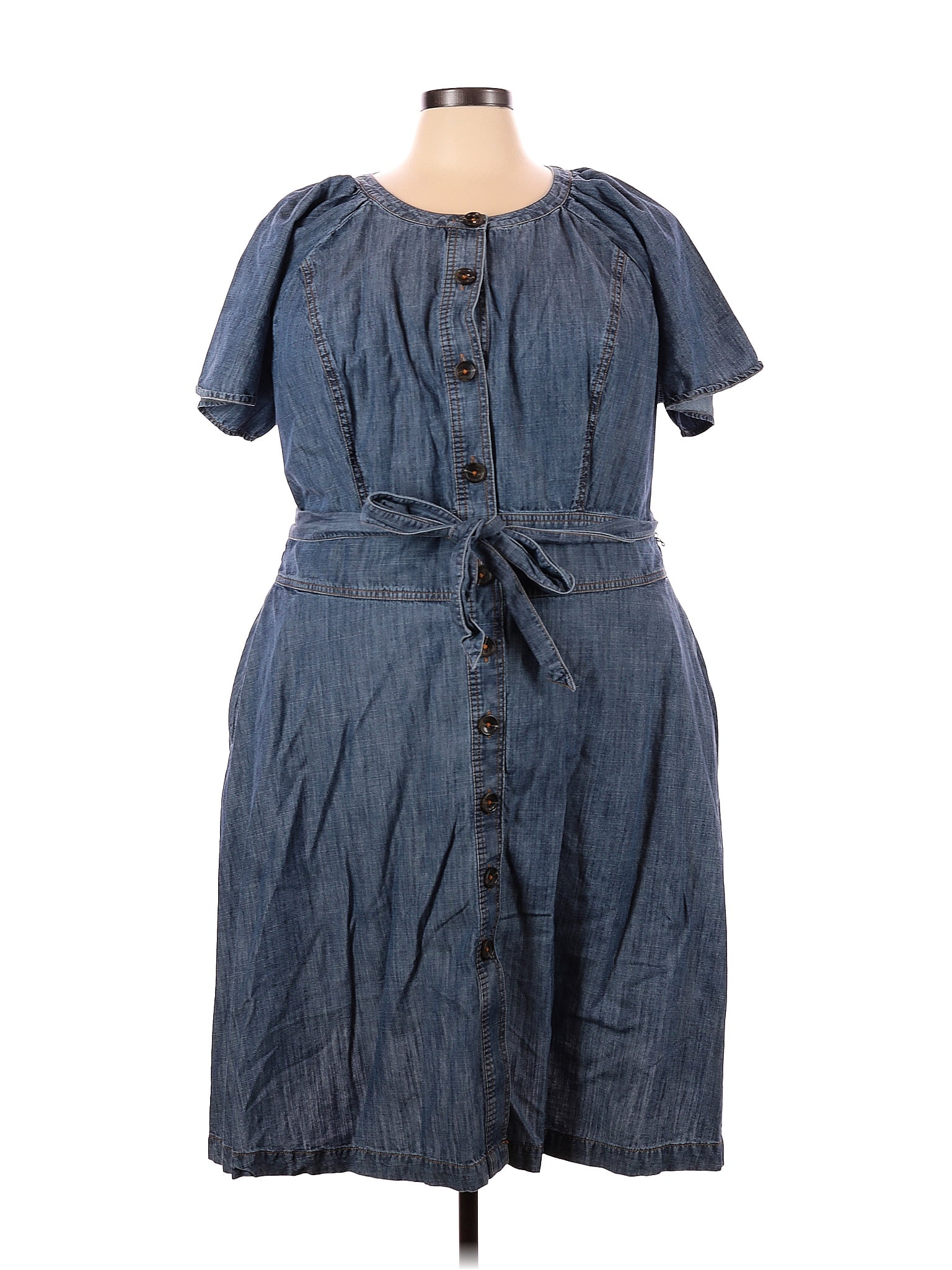 Lane Bryant 100 Cotton Solid Blue Casual Dress Size 26 28 Plus Plus