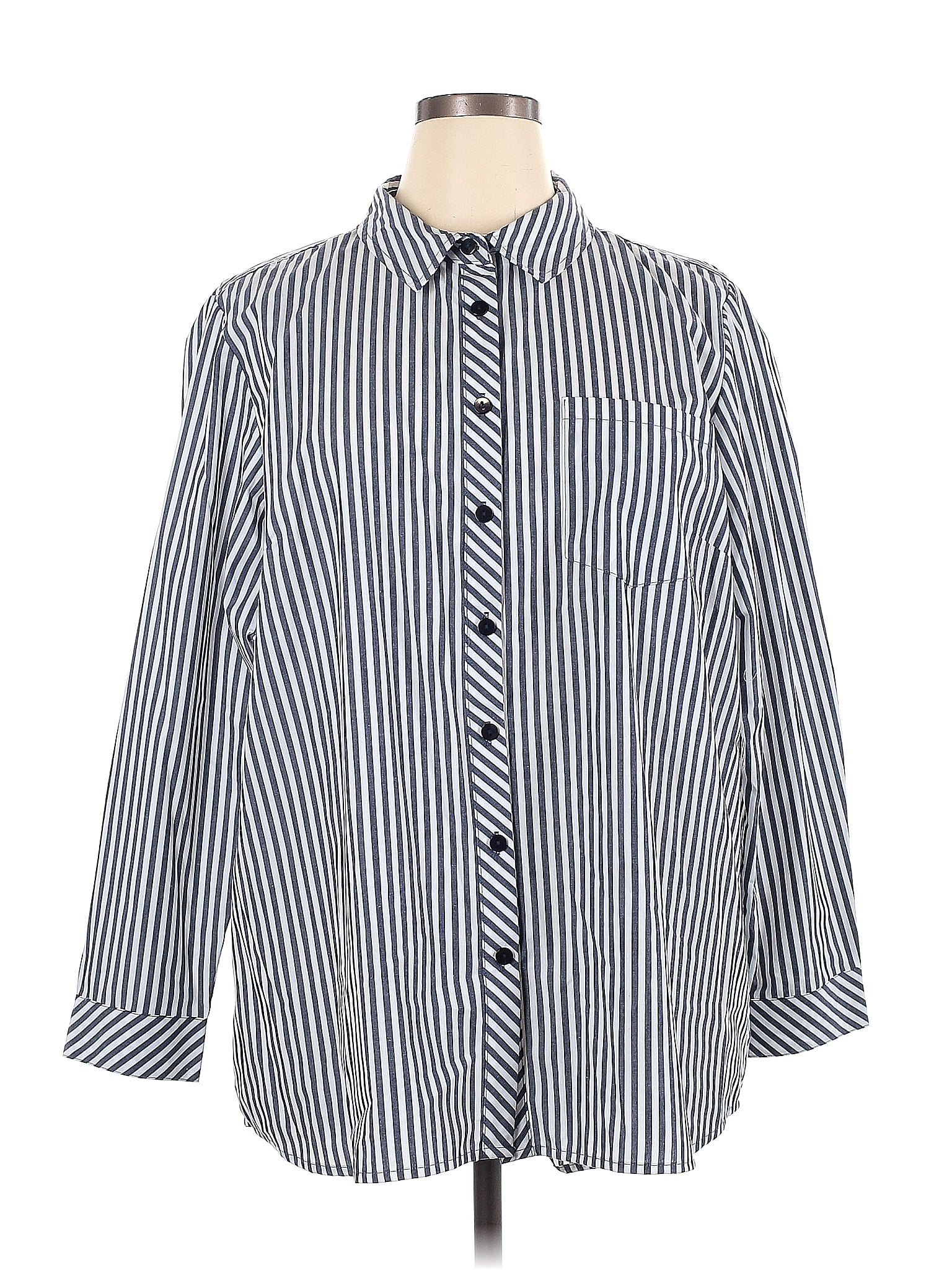 Joan Rivers Stripes Multi Color Blue Long Sleeve Button-Down Shirt Size XL - 73% off | thredUP