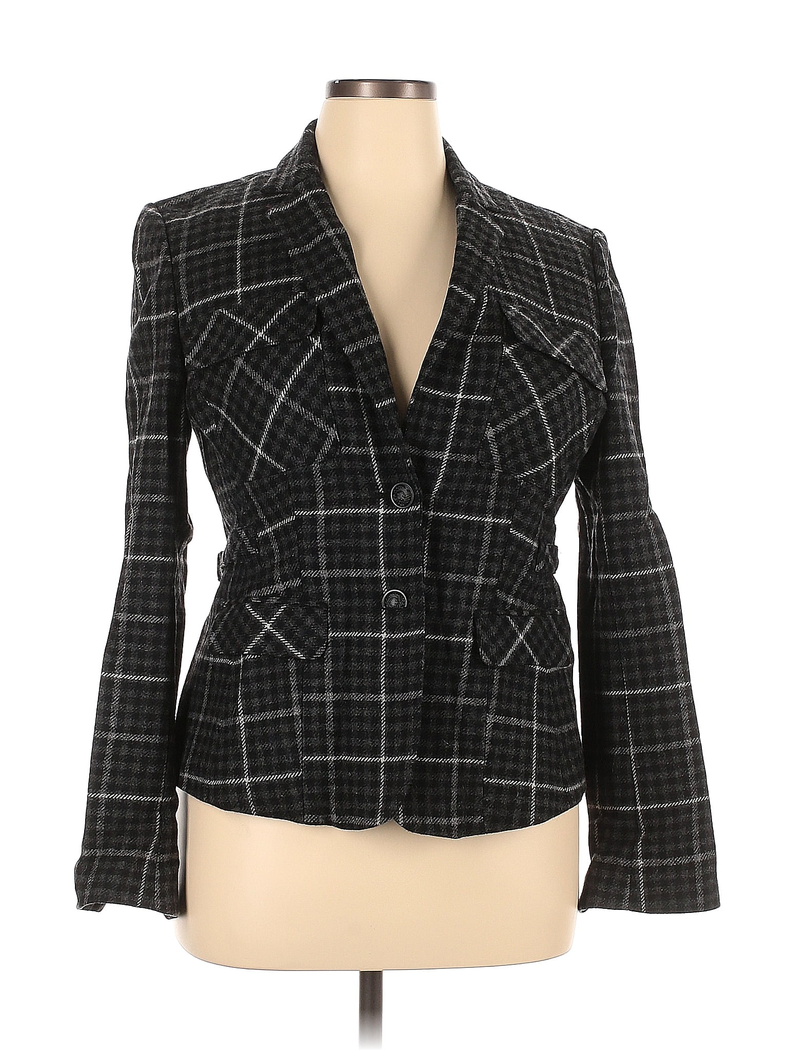 C. Wonder Plaid Black Gray Wool Blazer Size 14 - 82% off | ThredUp