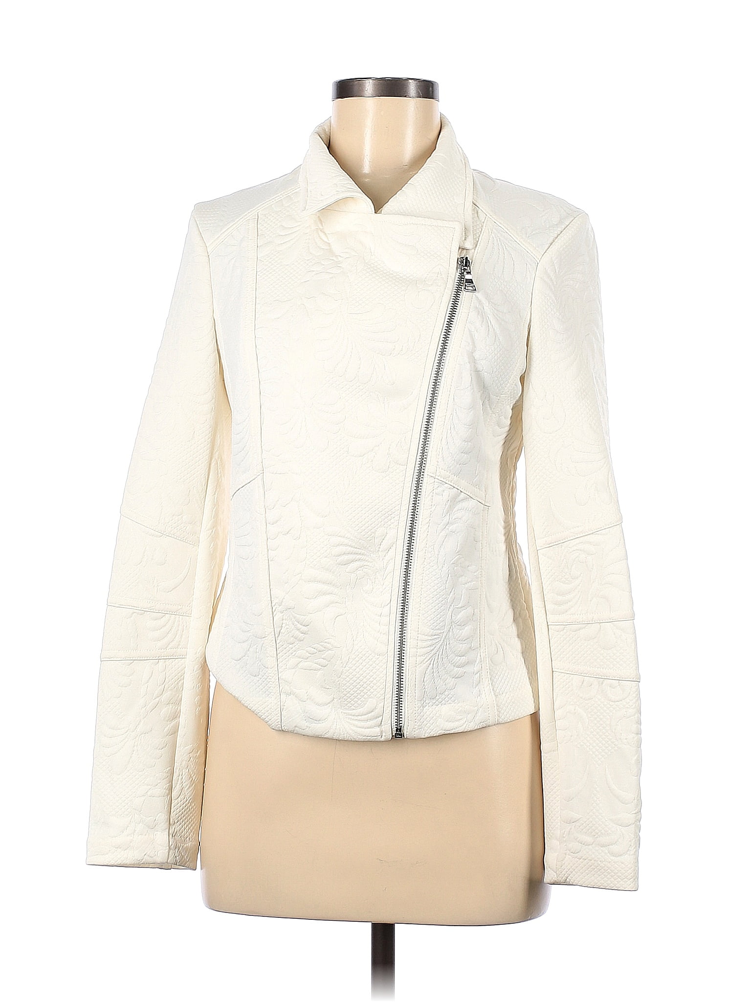 Express Solid Ivory Leather Jacket Size M - 70% off | thredUP