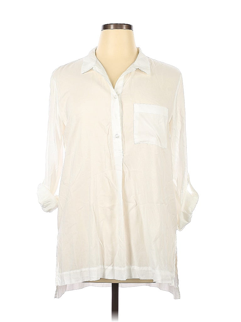 Cloth & Stone 100% Tencel Lyocell White Ivory Long Sleeve Blouse Size ...