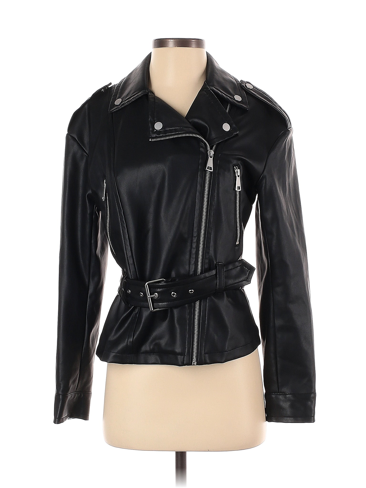 Express 100% Polyester Solid Black Faux Leather Jacket Size S - 72% off | ThredUp