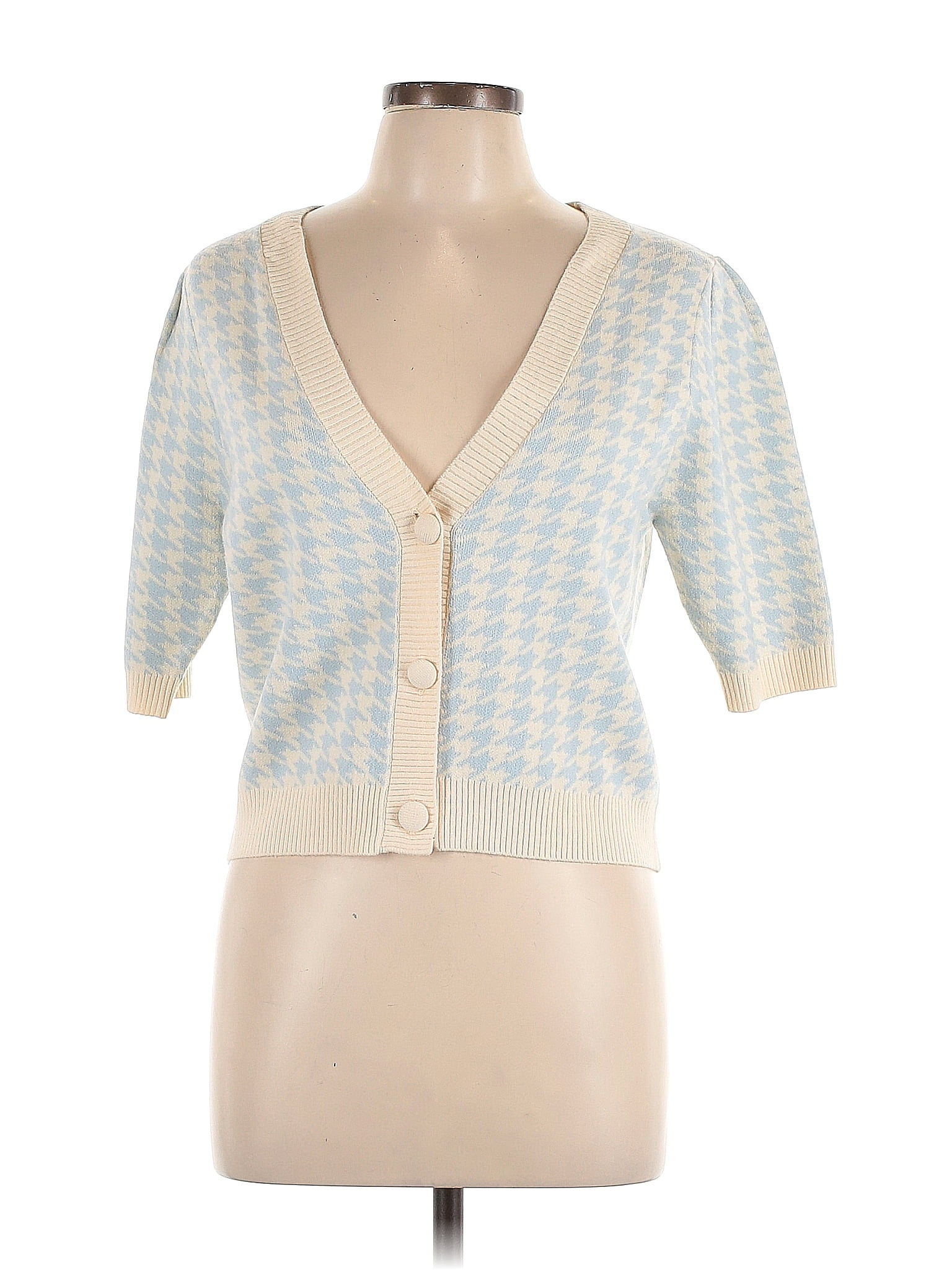 Vigoss Color Block Houndstooth Ivory Cardigan Size L - 71% off | thredUP